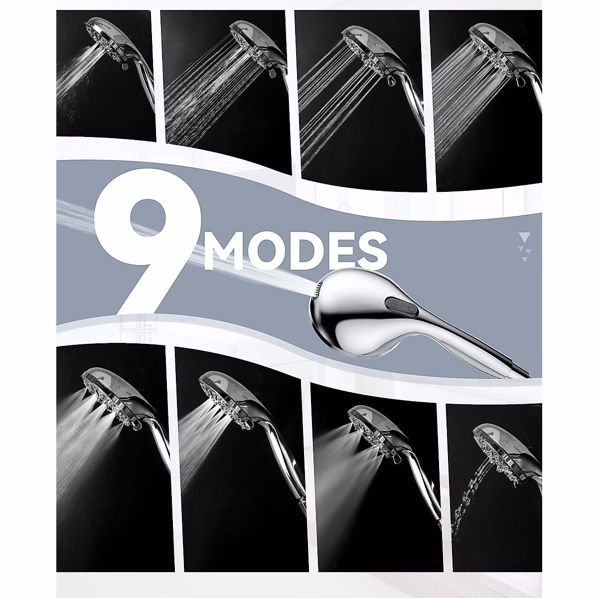 JDO Shower Head with Handheld, High Pressure Handheld Shower Head 9 Settings, Detachable Shower Head Set with Stainless Steel Hose and Shower Bracket (Chrome)