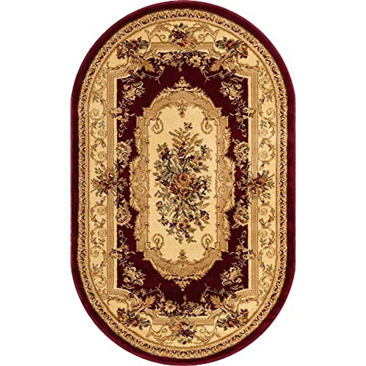 Unique Loom Versailles Collection Traditional Classic Floral Motif Area Rug (3' 3 x 5' 3 Oval, Burgundy/Ivory)