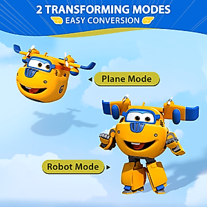 Super Wings - 5' Transforming Donnie Airplane Toys Vehicle Action Figure Plane to Robot,Suitable 3 4 5 year old Kids Fun Flying Toy Plane for Preschool Play and Birthday Gifts,Yellow