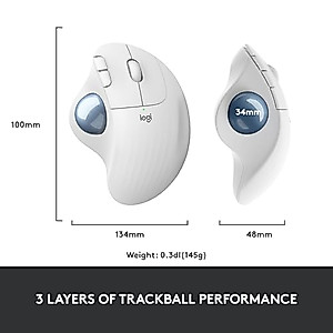 Logitech ERGO M575 Wireless Trackball Mouse - Easy thumb control, precision and smooth tracking, ergonomic comfort design, for Windows, PC and Mac with Bluetooth and USB capabilities - Off White