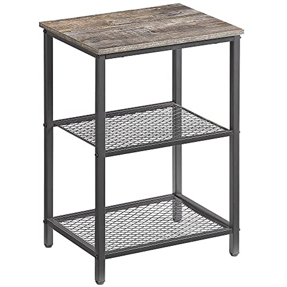 VECELO 3-Tier End Tables, Small Nightstands with Storage Shelf, Industrial Night Stand for Living Room Bedroom, Metal Frame, 1 Pack(A), Misty Gray