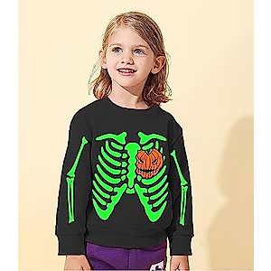 TBBCWWQY Boys Glow in Dark Skeleton Sweatshirt Kids Halloween Toddler Pumpkin Tops for 5-6T