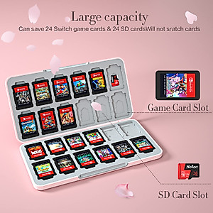 NANANINO Switch Game Case Pink, Cherry Blossoms Pattern Switch Game Card Case with 24 Game Card Slots and 24 Micro SD Card Slots