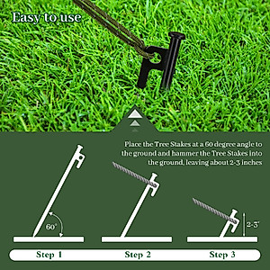Tree Stakes - Heavy Duty Steel Tree Stake Straightening Kit, Tree Stakes and Supports for Young Trees, Include 6 PCS Steel Tree Stake, Tree Straps & Rope Black