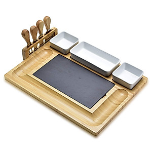 Bamboo cheese board and cheese knife set: large specialty dish board set and cheese platter - unique family warm keeping gift, new home, wedding anniversary and wedding gift, bride shower gift