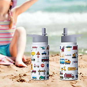 Boelia 15 oz Car Water Bottle Kids For School Preschool Car Bus Insulated Cups Birthday Gifts For Boys Stainless Steel Water Bottles Christmas Gifts For Son Daughter