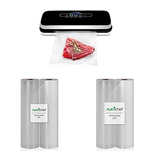 NutriChef Automatic Vacuum Air Sealing System Preservation & Sealer Bags 11x50 Rolls 2 pack 8x50 for Food Saver Black 12 in