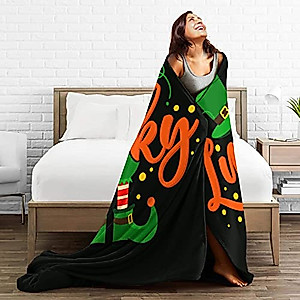 Lucky - Funny St Patrick's Day Irish Leprechaun Throw Blanket Soft Warm Cozy Lightweight Blankets Lucky Green Day Gift Flannel Blanket for Sofa Couch Bed Office Holiday Decorative 50"X40"