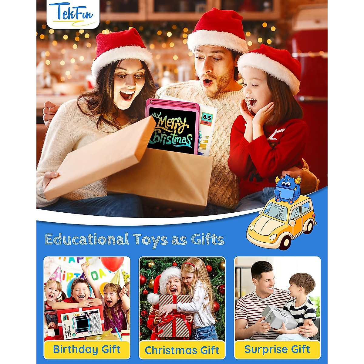 TEKFUN Kids Toys Gifts for 3+ Years Old Boys Girls Toddler, 8.5inch LCD Writing Tablet Erasable Drawing Tablet Writing Pads, Kids Travel Toys Boys Girls Birthday Gifts Age 3 4 5 6 7 (Green)