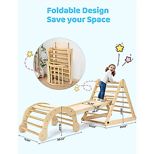 YOLEO Pikler Triangle Set, FSC-Comply 7 in 1 Large Pikler Triangle Climbing Set with Various Combinations, Wooden Montessori Climbing Toys for Toddlers 1-3 Inside, Toddler Playground Indoor Jungle Gym