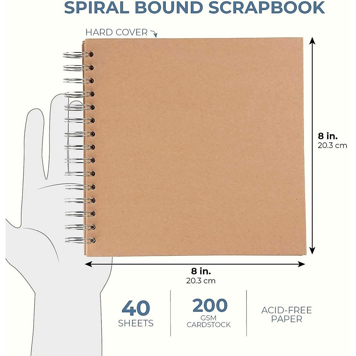 80 Pages Hardcover Kraft Scrapbook Albums, Blank DIY Journal for Scrapbooking (8x8 Inches)