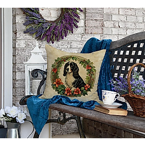 Caroline's Treasures DAC2443PW1818 Welsh Springer Spaniel Christmas Flowers Throw Pillow Machine Washable, Indoor Outdoor Decorative Pillow for Couch, Bed or Patio, 18Hx18W