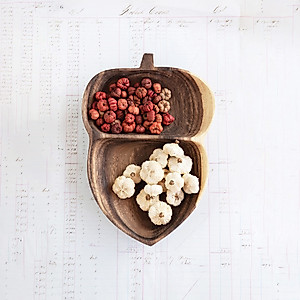 Creative Co-Op 11" L x 8" W x 1-1/2"H Acacia Wood Acorn Shaped Dish w/ 2 Sections Serveware, Multi