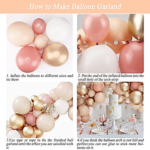 RUBFAC 130pcs Blush Balloons Garland Kit, Retro Dusty Pink White Double Stuffed Nude Champagne Gold Confetti Party Balloons for Boho Birthday Wedding Bridal Shower Party Decorations
