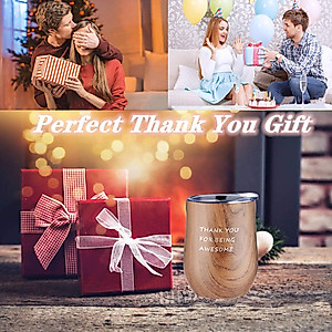 Thank You Gifts, 12oz Wine Tumbler with Lid Stemless Wine Glasses Double Wall Vacuum Travel Mugs Stainless Steel Cup Best Christmas Birthday Gift for Women