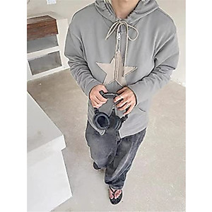 XSHYE Women Grunge Zip Up Hoodies Gothic Punk Long Sleeve Printed Hooded Jackets Y2k 90s Streetwear Oversized Sweatshirts(Star Gray,X-Large)