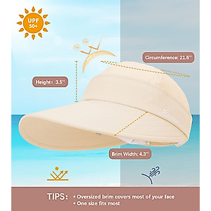 Durio Wide Brim Summer Beach Hats for Women 2024 UPF 50+ Sun Hat 2 in 1 Visors for Women Foldable Zip-Off Visor with Wind Strap Packable Womens Sun Hat Safari Fishing Gardening Beige One Size