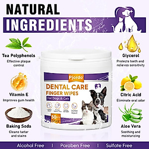 Pjordo Teeth Cleaning Wipes for Dogs & Cats, Dental Care Finger Wipes, Remove Plaque, Tartar & Bad Breath, Disposable Gentle Cleaning & Gum Care Pet Wipes, No-Rinse Dog Finger Toothbrush, 50 Counts