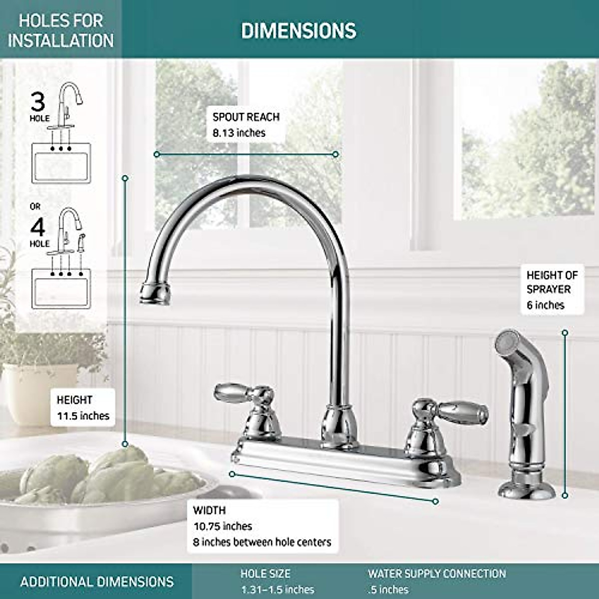 Peerless Claymore 2-Handle Kitchen Sink Faucet with Side Sprayer, Chrome P299575LF