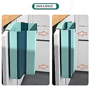 Hangningo Hanging Kitchen Trash Can, Foldable Waste Bin for Kitchen, Collapsible Hang Small Plastic Garbage Can 9.9L for Cabinet/Car/Bedroom/Bathroom (Green)