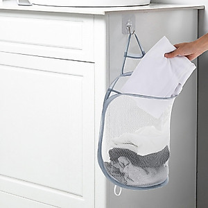 Molain Mesh Collapsible Small Wall Laundry Baskets, Hanging Laundry Hamper Hanging Clothes Hamper Baskets for Home Hotel Travel Camping University Dormitory(White+Grey)