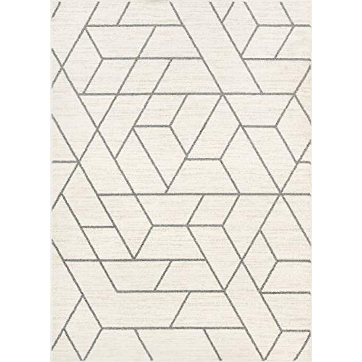 Well Woven Plaza Geometric Ivory Modern Lines Angles Tiles Shapes Area Rug 5x7 (5'3" x 7'3") Carpet