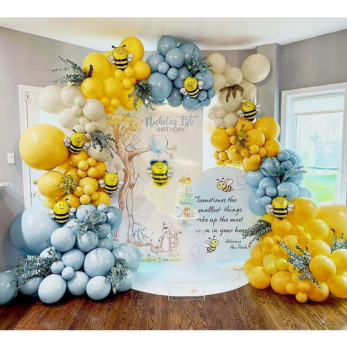Blue Yellow Balloon Garland Double Stuffed Latex White Sand Balloons Dusty Blue Yellow White Balloon Arch Kit for Baby Shower Wedding Birthday Gender Reveal Party Decorations