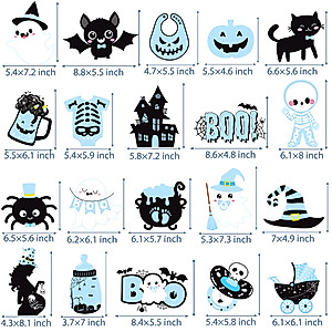 Halloween Baby Shower Hanging Swirls A Baby is Brewing Decorations 20Pcs Halloween Litlle Boo Hanging Decorations Blue Ghost Ceiling Streamers for Pregnancy Gender Reveal Party Supplies