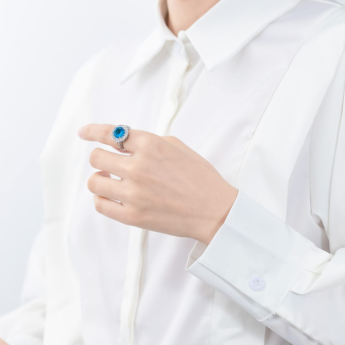 CKHAO Women's Ring - 16mm Silver Plated Blue Gemstone Ring Women Jewelry WK2009BLUE (7)