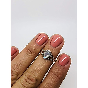 Koral Jewelry Moonstone Ethnic Vintage Gipsy Delicate Oval Ring 925 Sterling Silver Tribal Boho Chic (8)