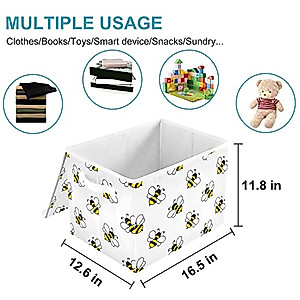 CaTaKu Bees Black Yellow Storage Bins with Lids and Handles, Fabric Large Storage Container Cube Basket with Lid Decorative Storage Boxes for Organizing Clothes