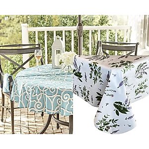 Newbridge Herb Garden Floral Kitchen Design Flannel Backed Vinyl Tablecloth, Fresh Flowering Garden Herbs Vinyl Tablecloth, 70" Umbrella Hole Zippered Round
