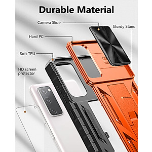 WTYOO for Samsung Galaxy S20-FE Case: Military Grade Drop Proof Protection Mobile Cover with Kickstand | Matte Textured Rugged Shockproof TPU | Protective Phone Case for Samsung S20 FE 5G - Orange