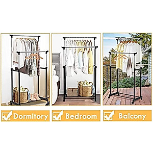 Double Pole Portable Clothing Hanging Garment Rack Laundry Drying Hanger with Wheels (Double Pole) Pole Telescopic Clothes | Fordable Single and Stand for Indoor Outdoor.