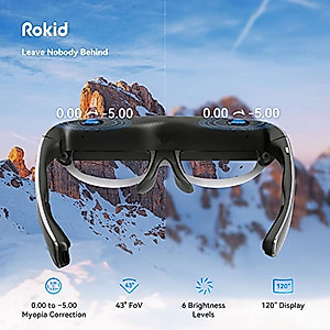 Rokid Air AR Glasses, Myopia Friendly Pocket-Sized Yet Massive 120"" Screen with 1080P OLED Dual Display, 43°FoV, 55PPD
