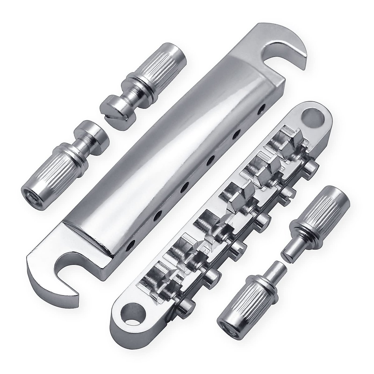 SAPHUE A Set of String Saddle Tune-O-Matic Bridge and Tailpiece with Studs for GB LP Style Electric Guitar (Chrome)