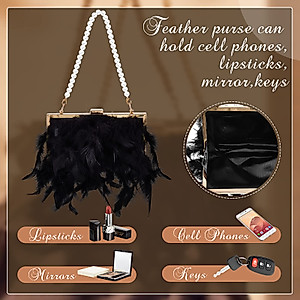Amylove Feather Clutch Purses for Women Wedding Evening Bride Furry Purse Classy Fringe Purse Glossy Designer Purse(Black)