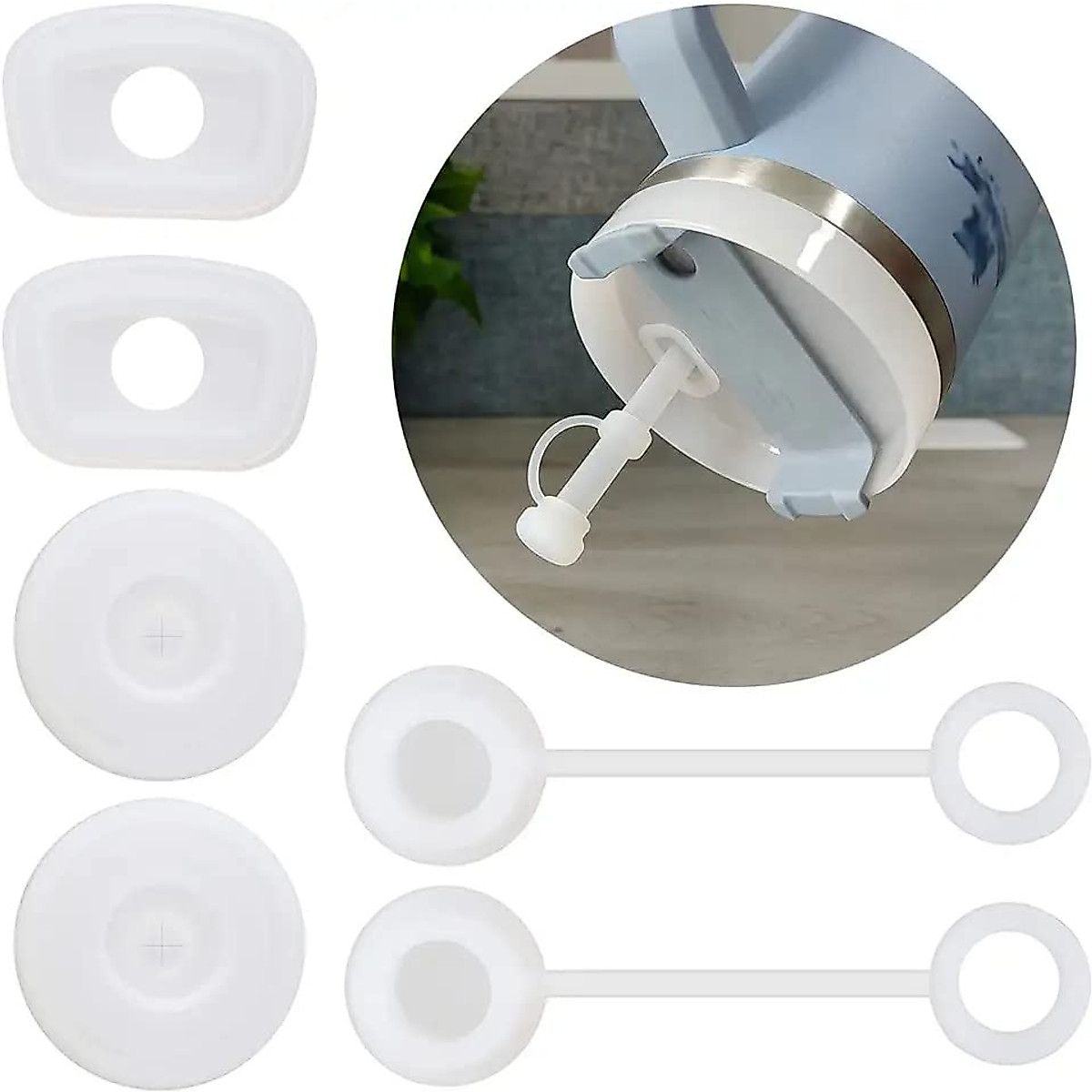 6PC Silicone Spill Proof Straw Stopper For Stanley H2.0 30oz/40oz, Accessories for Stanley Cup: with 2 Straw Cover Caps, 2 Square Spill Stoppers & 2 Round Leak Proof Stoppers