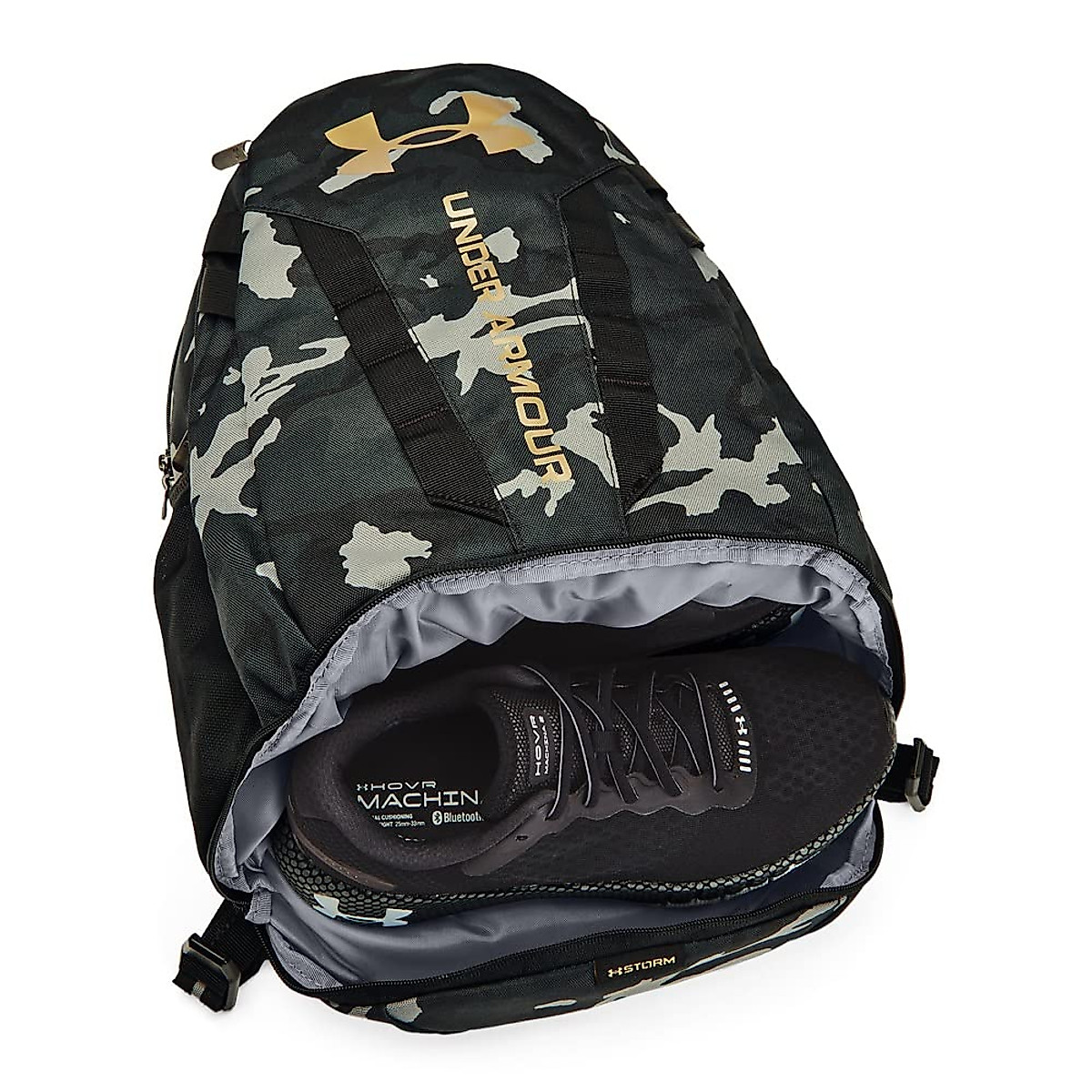 Under Armour Unisex-Adult Hustle 5.0 Backpack , Black (007)/Metallic Gold , One Size Fits All