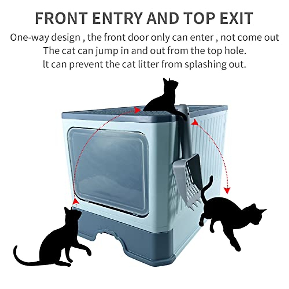 AOSUI Covered Cat Litter Box Extra Large Foldable Litter Box Odor Filter Front Entry Top Exit Litter Box with Lid for Cats, Enclosed Cat Potty with Cat Litter Scoop and Cat Litter Mat Easy Clean