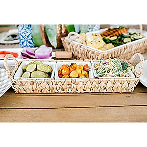 Mud Pie Water Hyacinth Section Server, 5" x 16 1/4", White, Brown