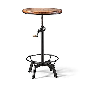 BOKKOLIK Industrial Bar Table 33.47-39.37inch Height Adjustable Swivel Wooden Top Vintage Breakfast Dining Table Farmhouse Cocktail Bistro Pub Table