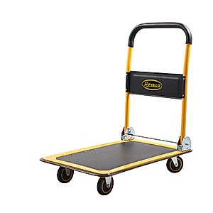Push Cart Dolly, Foldable Platform Truck 330 lbs Capacity for Easy Storage, Folding Hand Truck Push Cart Dolly with 360 Degree Swivel Wheels Black and Yellow