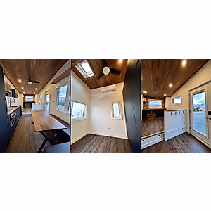 Tiny RV Mobile House with Downstairs Bedroom, Loft, Full Kitchen & Bathroom - Family-Friendly Design with Upraised Living Area, Cedar/Steel Exterior, Double-Pitched Roof - Perfect for Full-Time Living