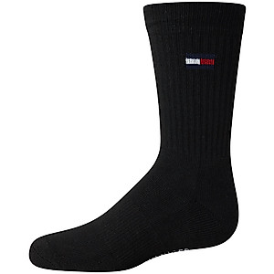 Tommy Hilfiger Unisex Kids' Athletic Socks - Cushioned Crew Socks (6 Pack), Size Medium, Black