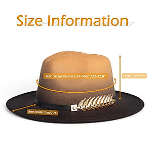 Gossifan Women Gradient Color Fedora Wide Brim Felt Panama Hat with Belt Buckle A Camel/Black