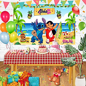 Summer Aloha Backdrop Birthday Party Supplies 5x3ft Tropical Beach Tawaii Photo Backgrounds Lilo and Stitch Theme Baby Shower Banner for Birthday Cake Table Decoration