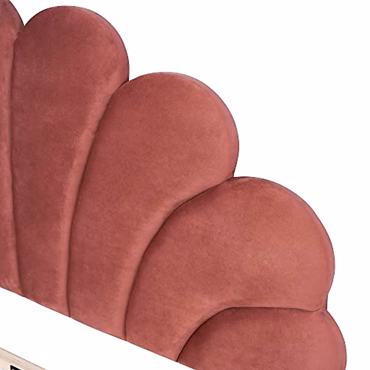 DNYN Upholstered Queen Size Platform Bed for Kids,Adults Bedroom,Velvet Fabric Bedframe with Flower Pattern Headboard & 12 Wood Slat Support,Weight Capacity 660 LBS,No Box Spring Needed, Red