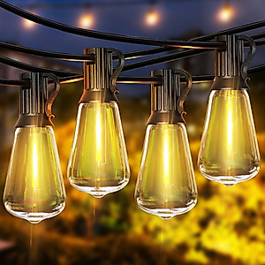 PARTPHONER LED Outdoor String Lights, 120FT Patio Lights with 64 Shatterproof ST38 Vintage Edison Bulbs, 2700K Dimmable Waterproof Outside Hanging Lights for Porch Backyard Deck Balcony Party Decor