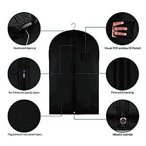 Garment Storage Bags Suit Bag - Travel 39.4 Inch Coat Covers Protector with Clear Window and ID Card Holder for Dress, Jacket, Uniform - Black, Set of 3